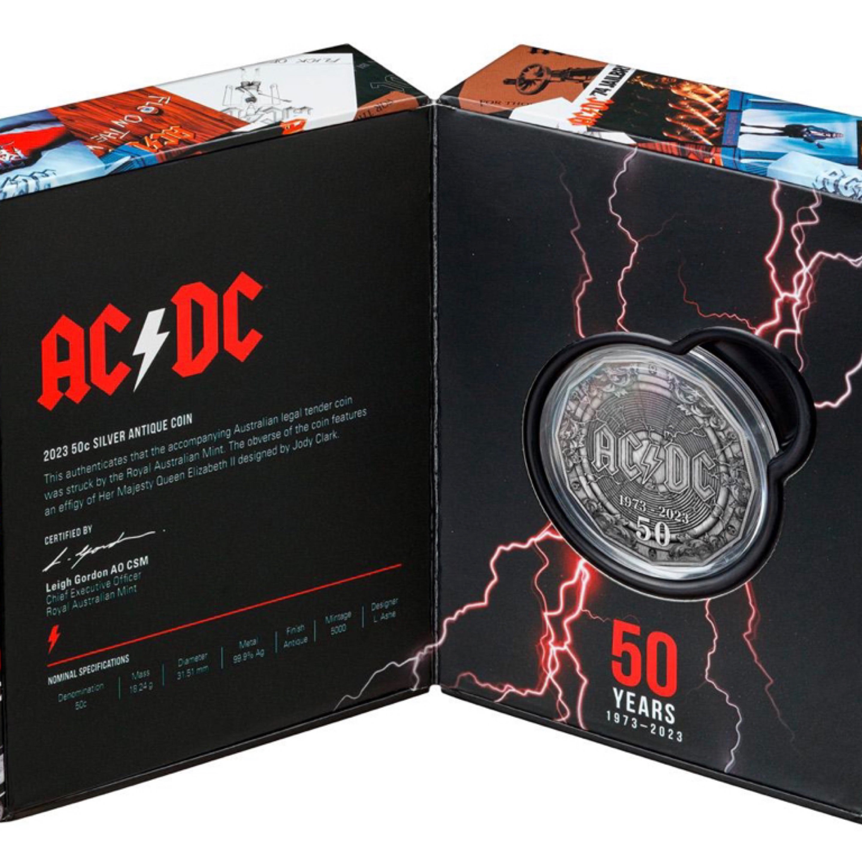 50th Anniversary of AC/DC 2023 50c Silver Antique Finish Coin | Just ...
